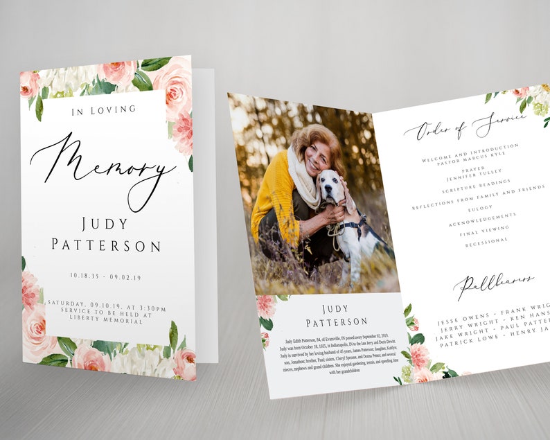 Floral Funeral Program Template Peach Floral Funeral Program - Etsy