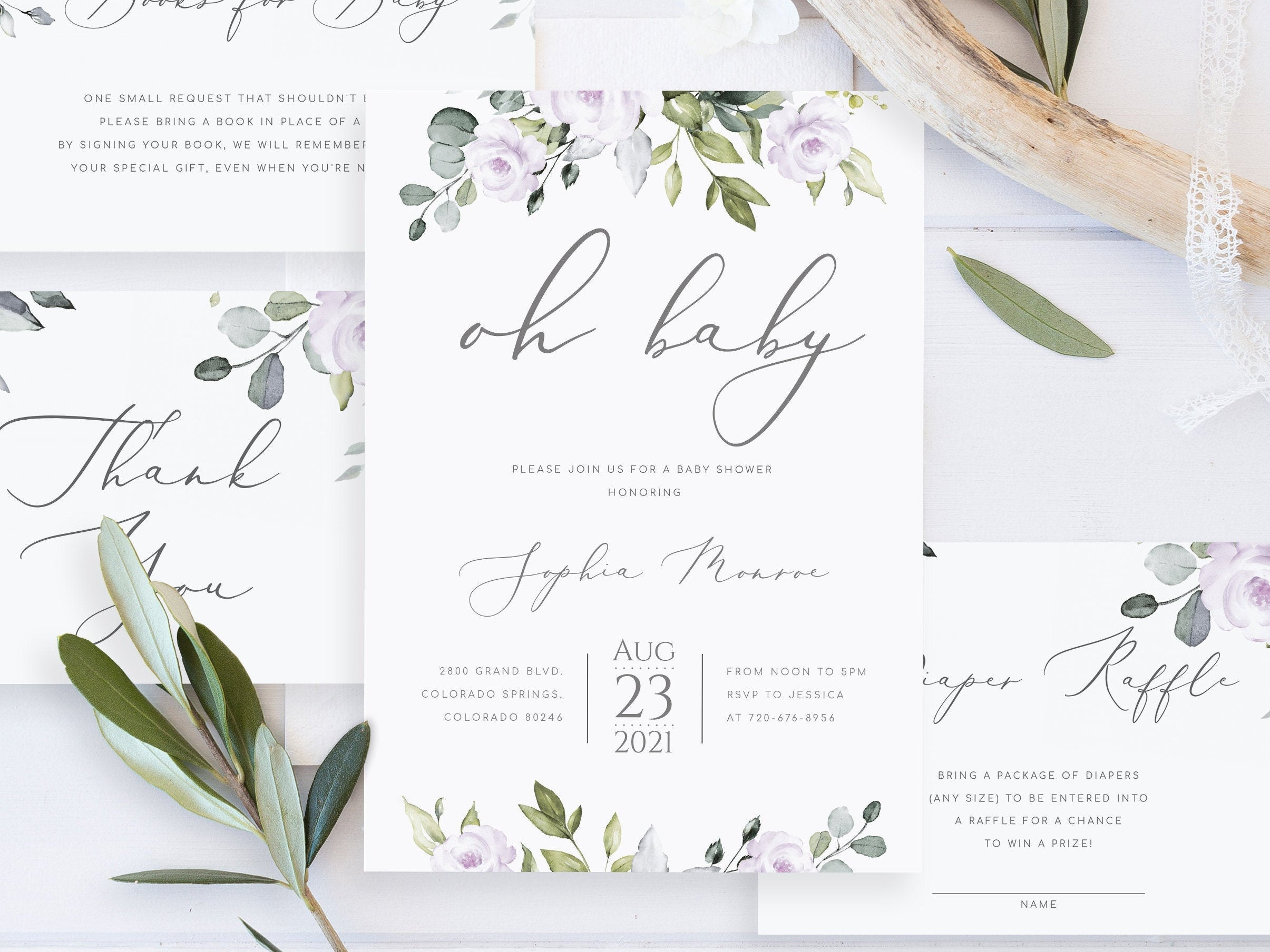 Editable Oh Baby Baby Shower Invitation Dusty Lavender Baby | Etsy