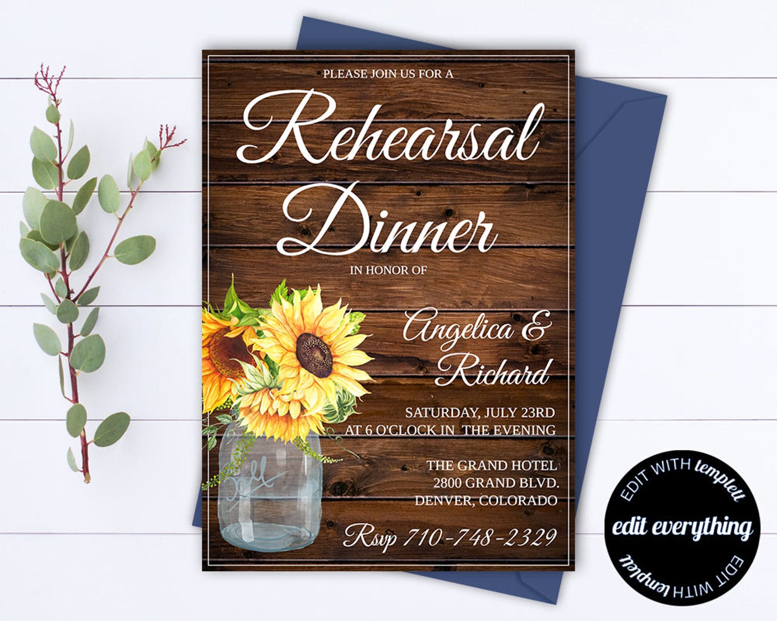Rustic Wedding Rehearsal Dinner Invitation Template Wedding - Etsy