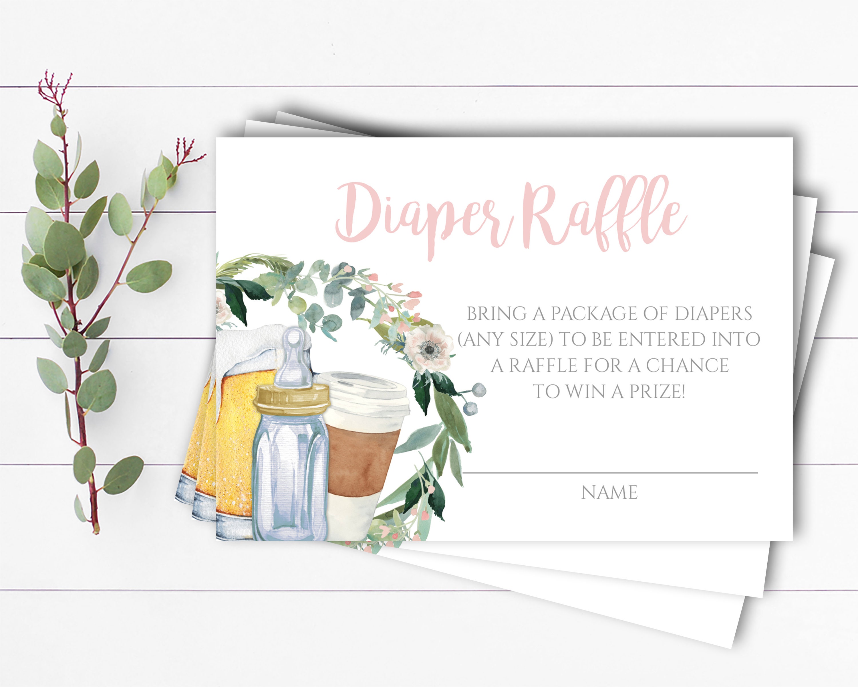 Editable Wreath Diaper Raffle Ticket Baby Shower Games Beer | Etsy