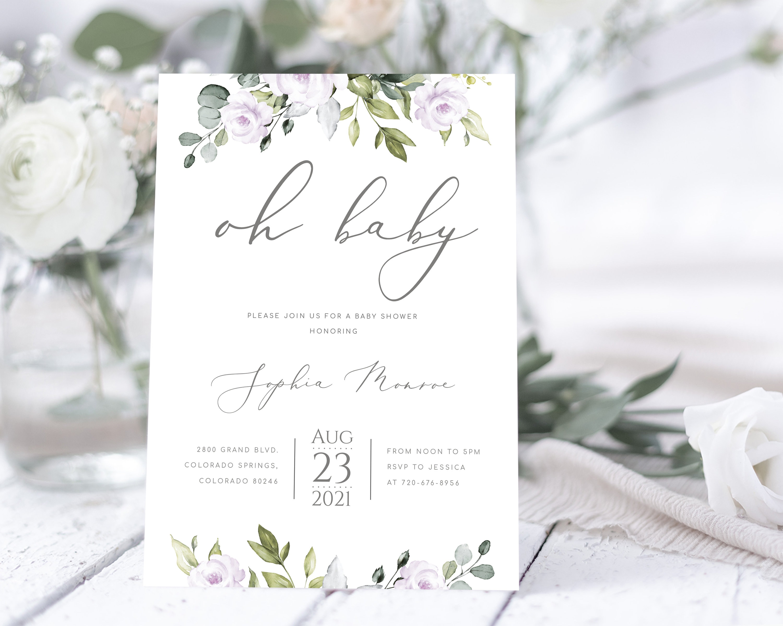 Editable Oh Baby Baby Shower Invitation Dusty Lavender Baby | Etsy