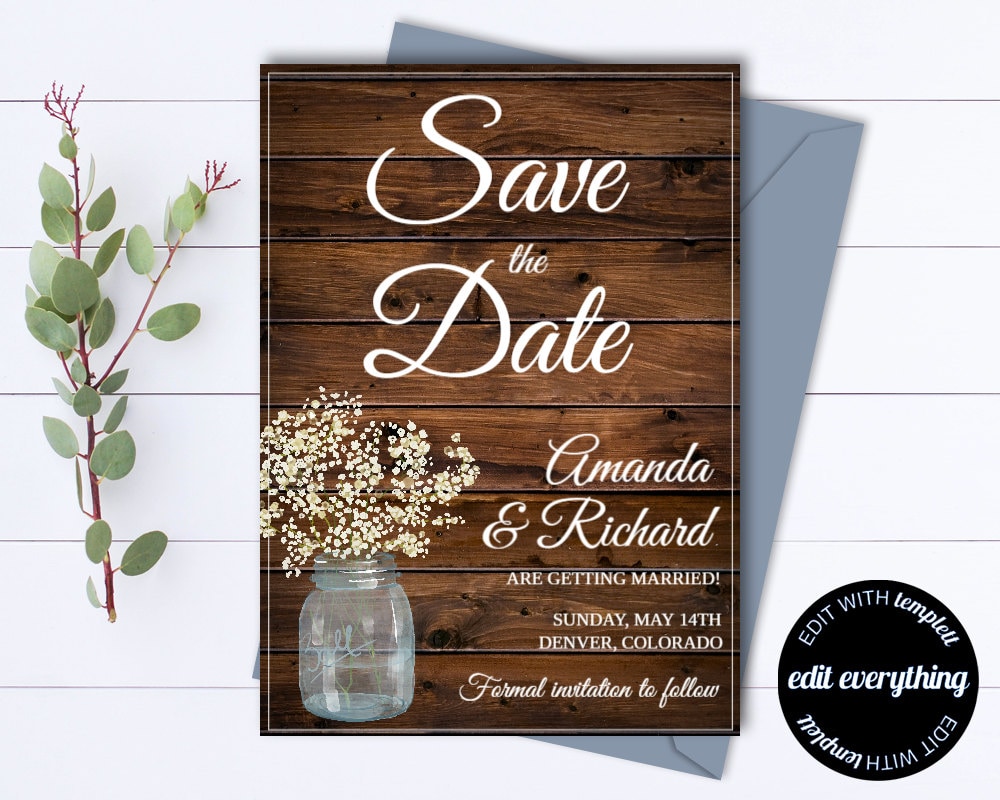 Rustic Save the Date Wedding Template Country Save the Date | Etsy