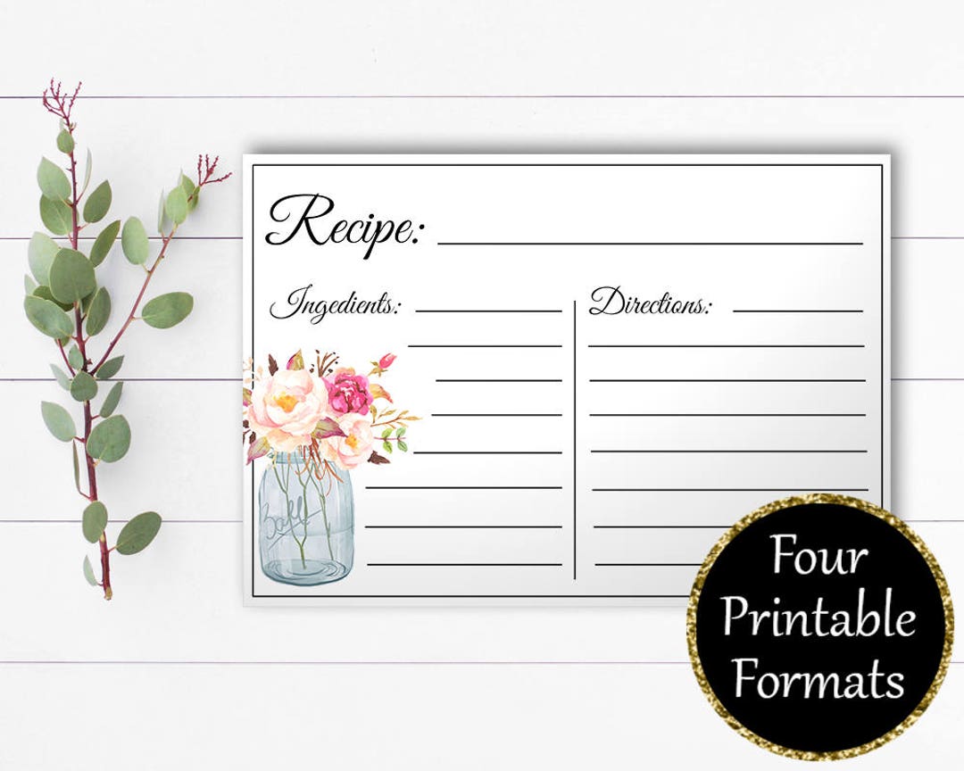 Pink Floral Bridal Shower Recipe Card Printable Bridal Recipe Card ...