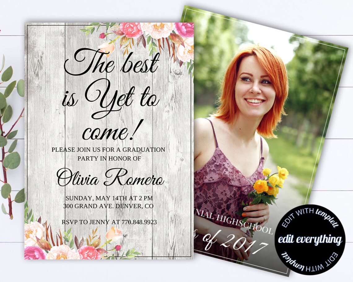 Floral Senior Graduation Party Invitation Template Senior - Etsy