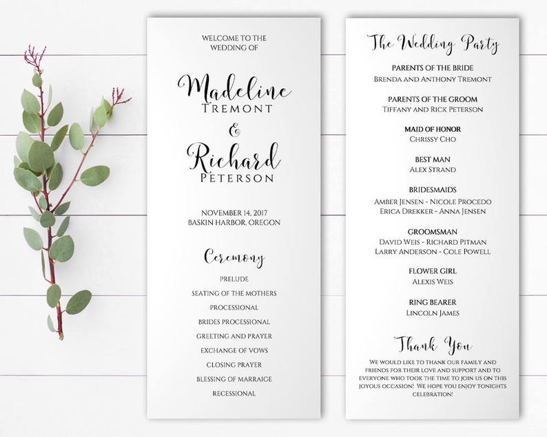 Tea Length Wedding Program Template Diy Wedding Program - Etsy