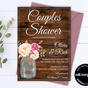 Rustic Couples Shower Invitation Template - Couples Shower Invite ...