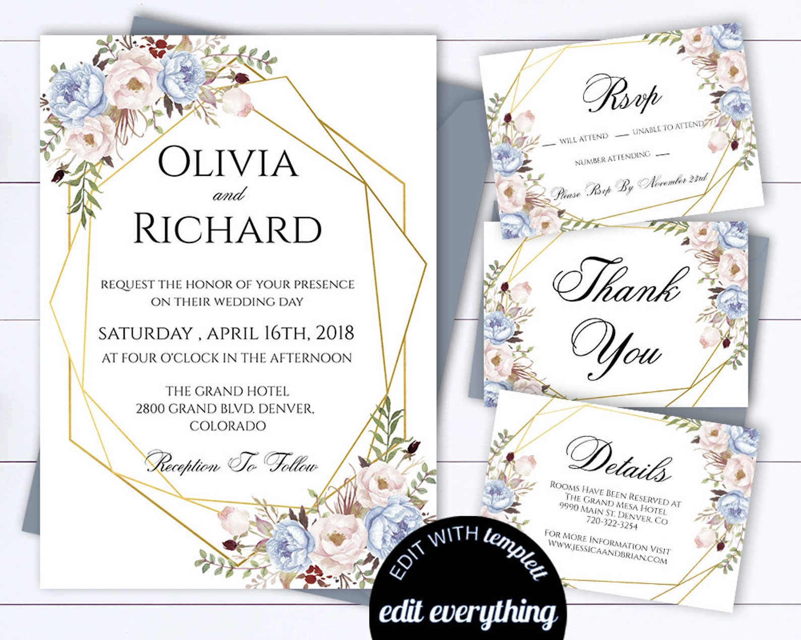 Floral Geometric Wedding Invitation Geometric Wedding Invite Printable ...