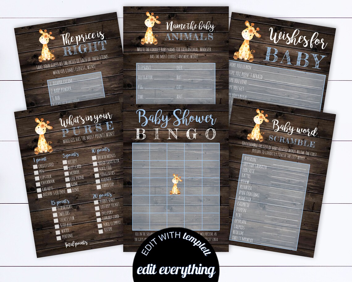 Giraffe Baby Shower Games Printable Baby Shower Games Package - Etsy