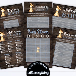 Giraffe Baby Shower Games Printable Baby Shower Games Package Baby ...