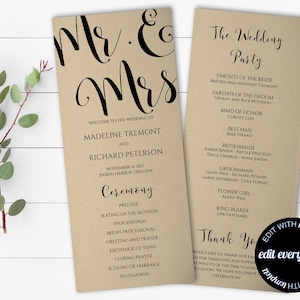 Mr and Mrs Wedding Program Template - Tea Length Wedding Programs ...