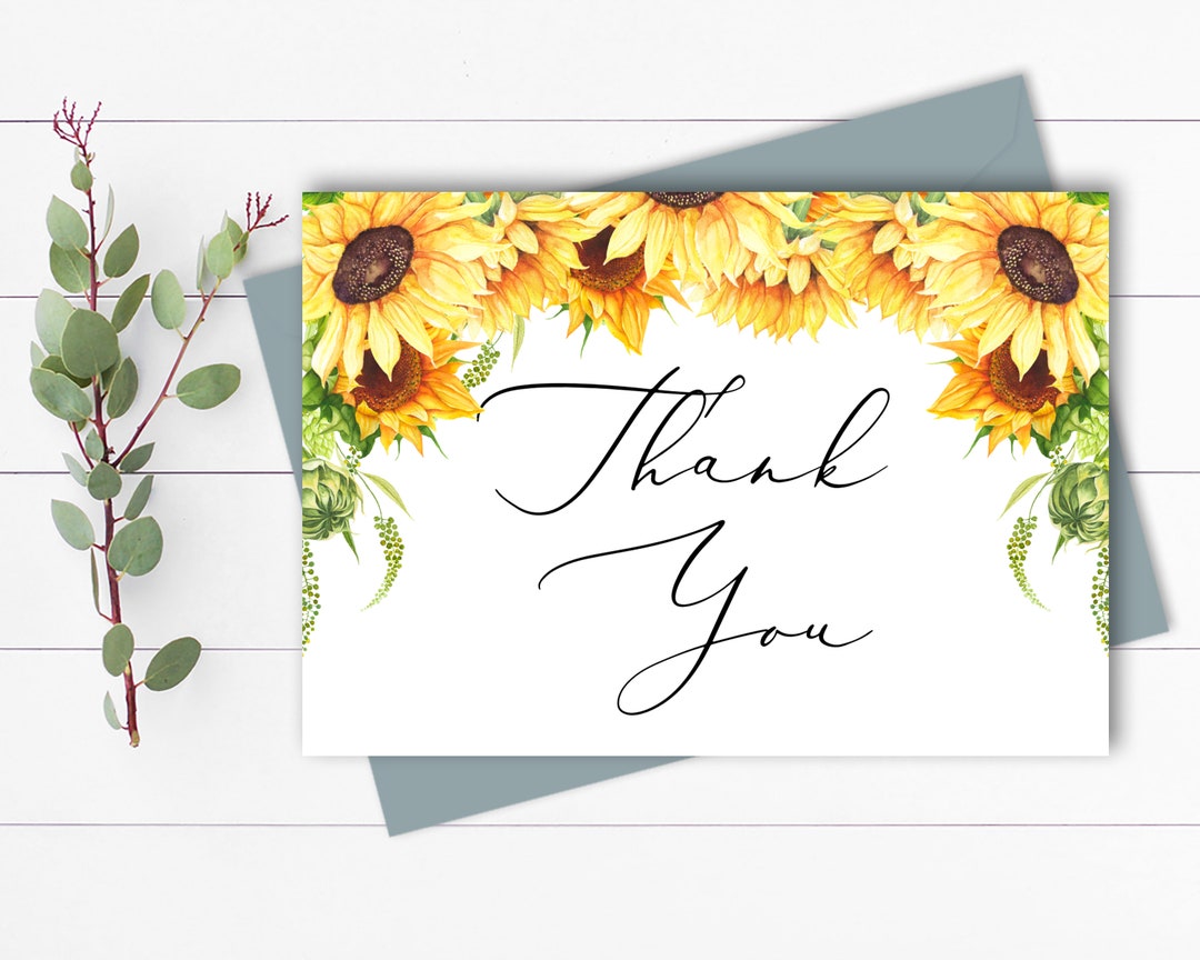 Sunflower Thank You Card Template Floral Thank You Card Template ...