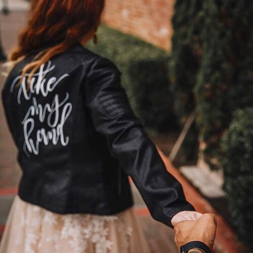 Hand-painted Leather Jacket Calligraphy Custom Bride Jacket - Etsy