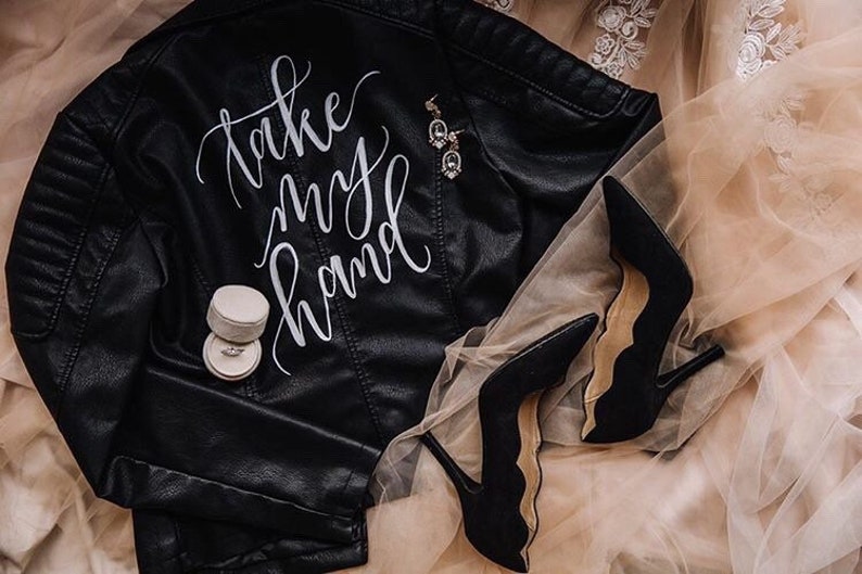 Hand-painted Leather Jacket Calligraphy Custom Bride Jacket - Etsy