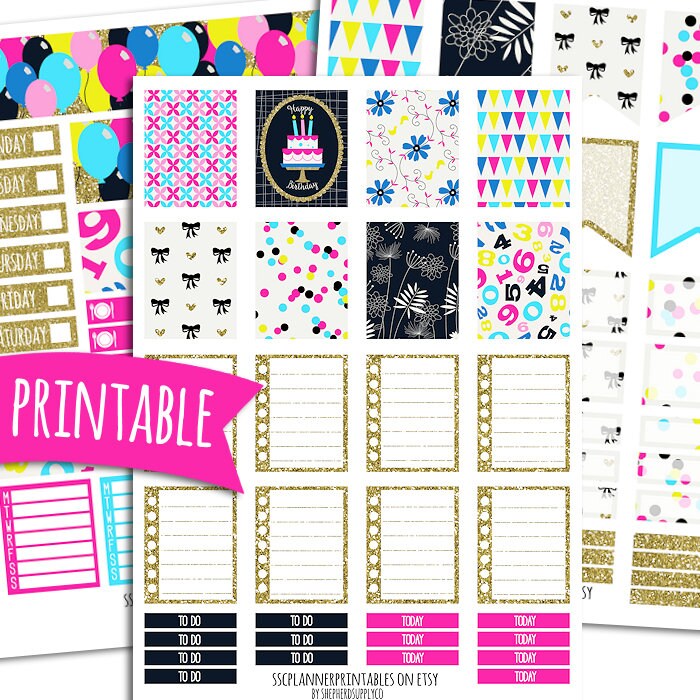 Birthday PRINTABLE Planner Stickers for Erin Condren Vertical | Etsy