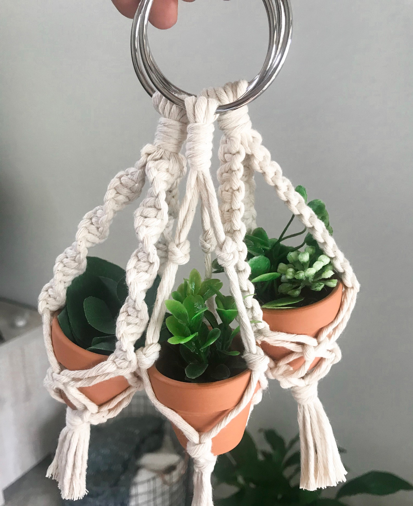Mini Macrame Plant Hanger With Faux Plant - Etsy