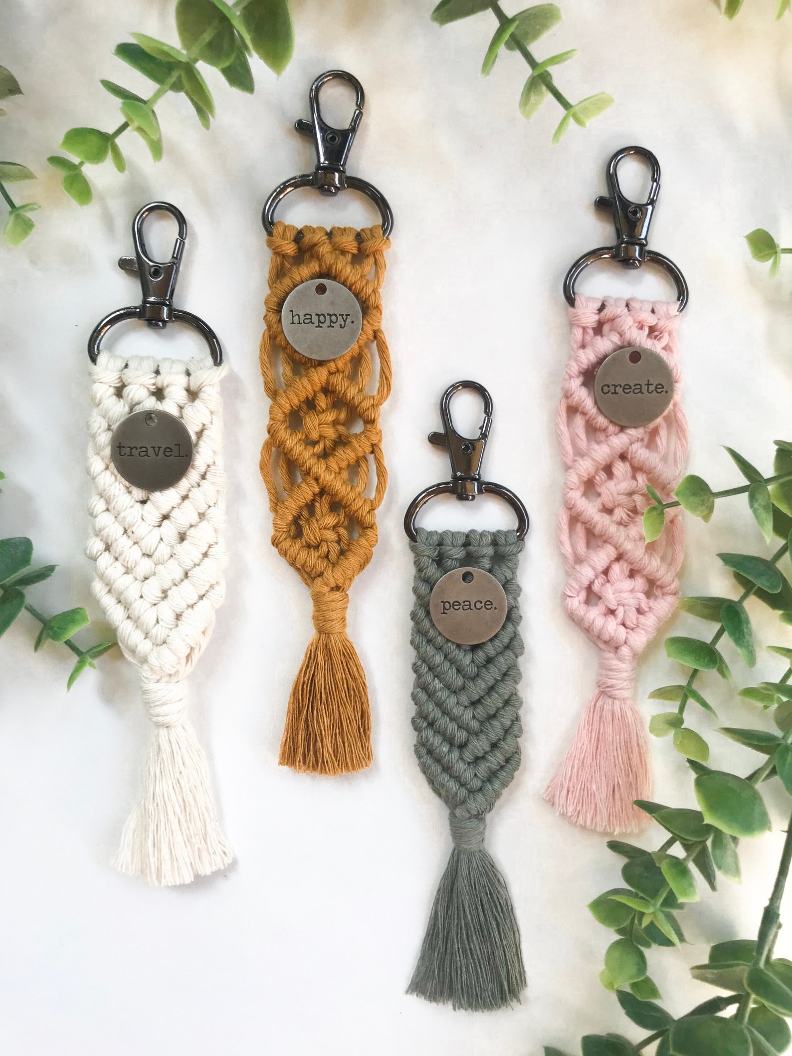 Macrame Keychain With Inspirational Charm - Etsy