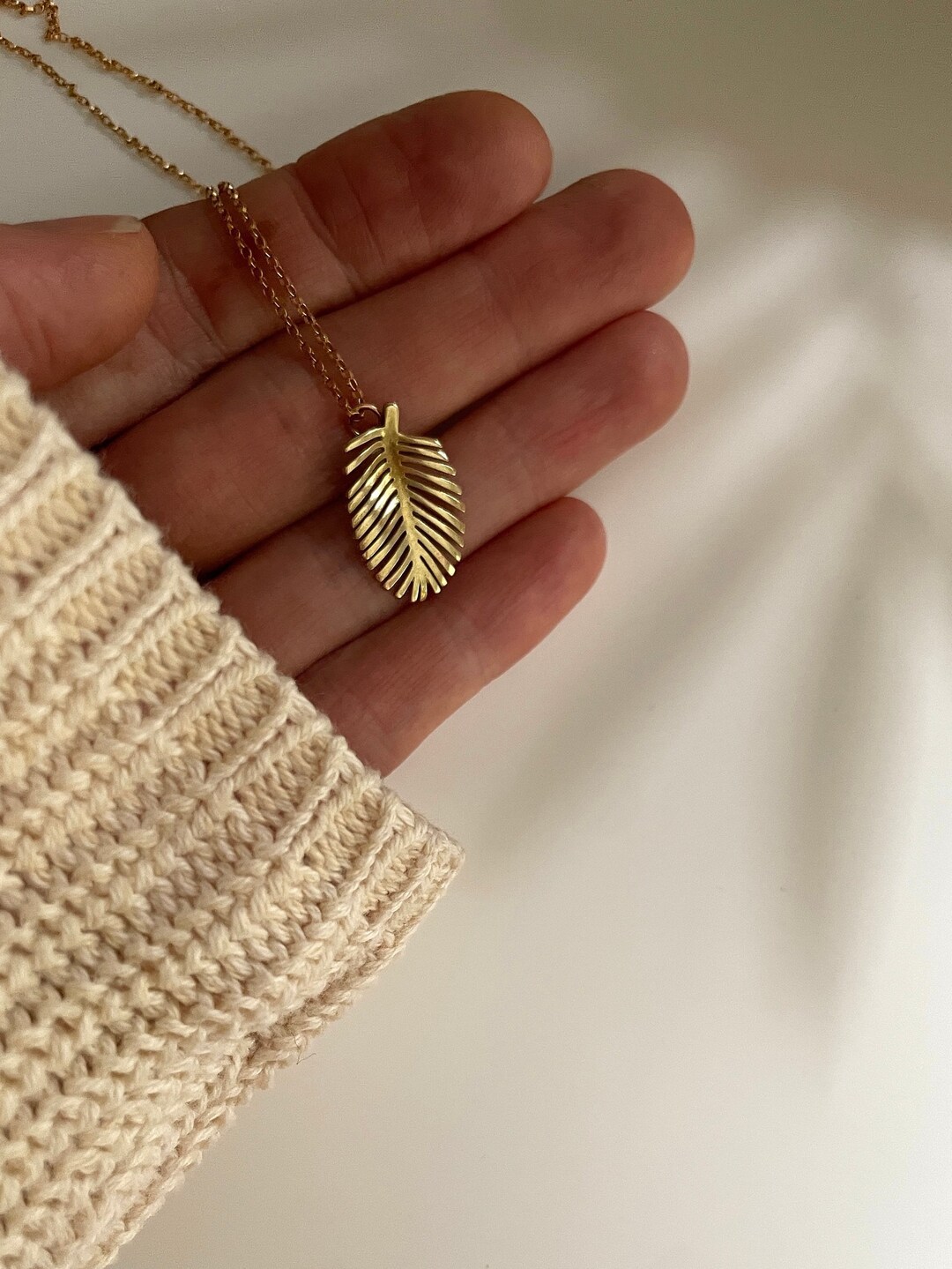 RUNA MINIMALIST PALM Frond Necklace/tropical Leaf Necklace/14k Gold ...
