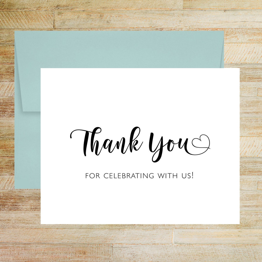 Thank You for Celebrating With Us, Set of 10 Note Cards, Post Wedding ...