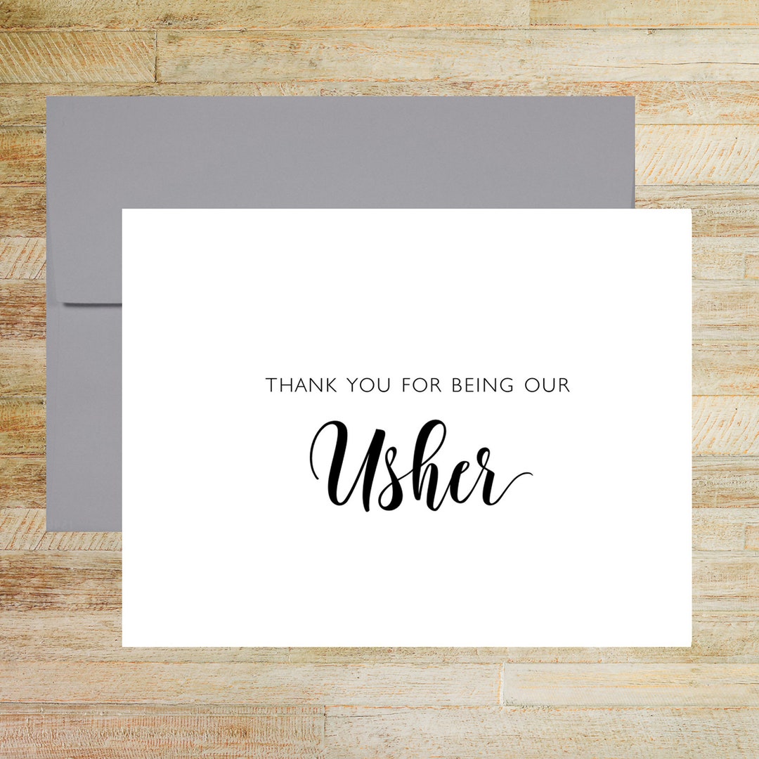 Thank You for Being Our Usher Card, Elegant Wedding Day Keepsake ...