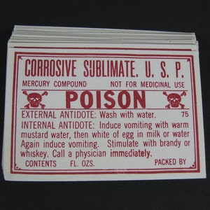 Envelope With 26 CORROSIVE SUBLIMATE POISON Bottle Labels, Obsolete ...