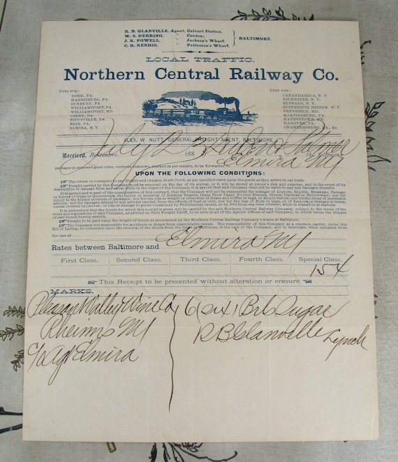 Neat 1883 NORTHERN CENTRAL RAILWAY freight receipt Steam - Etsy Italia