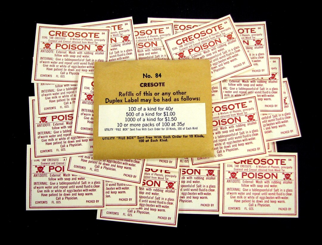Envelope With 24 Old CREOSOTE POISON Bottle Labels, Obsolete Medicinal ...