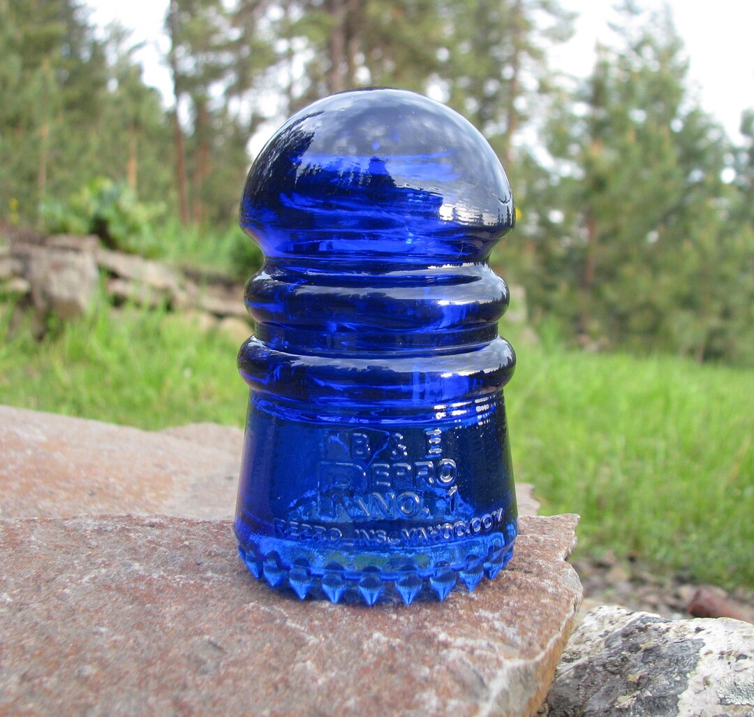 Rich COBALT BLUE Glass Private Issue Insulator, Cd 112.4 Style, Sharp Drip Points, B & E REPRO ...