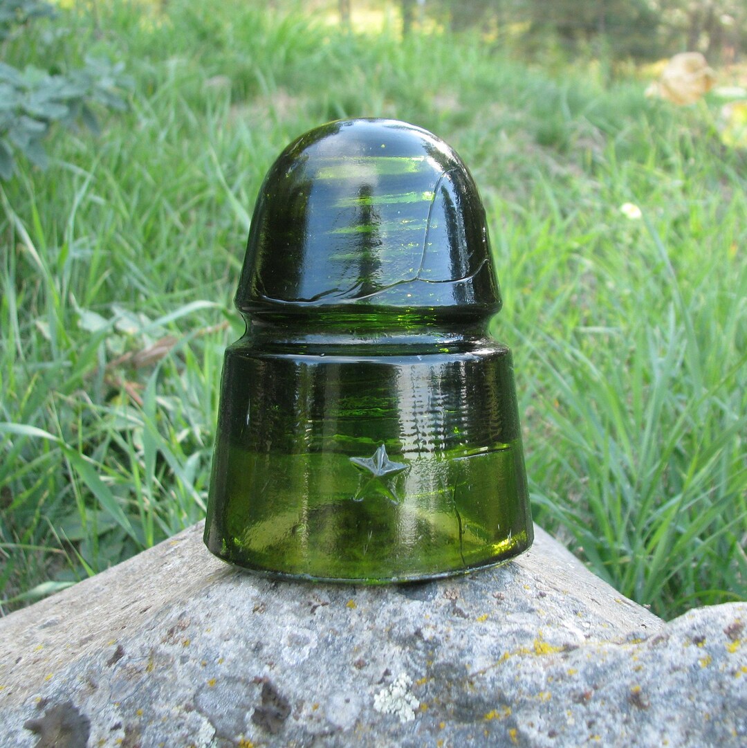 Nice! Old Dark OLIVE Yellowish Green STAR Glass Insulator, Cd 145 ...