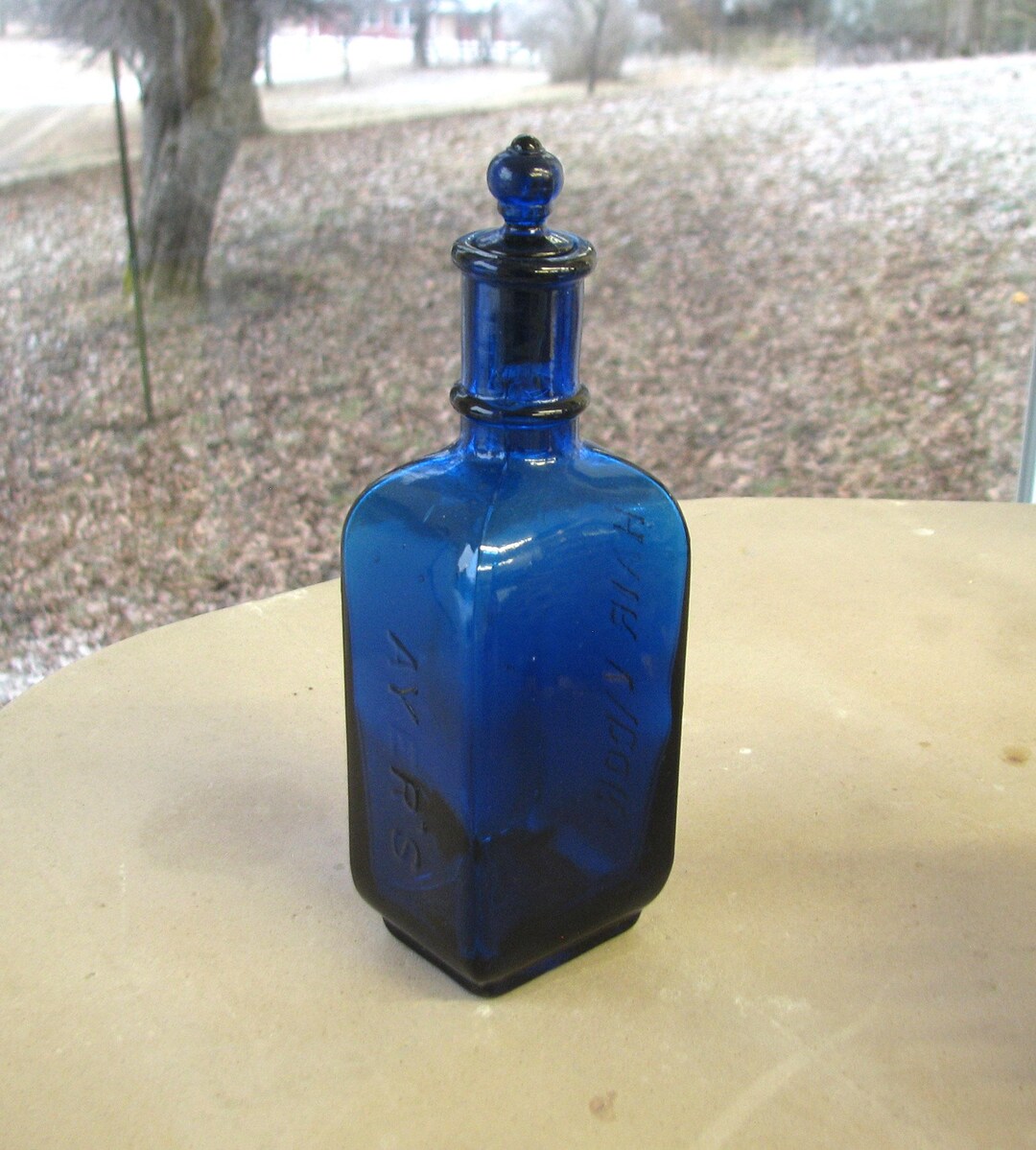 PEACOCK BLUE Ayer's HAIR Vigor Medicine Bottle, Lowell Mass Bottle, Ca ...