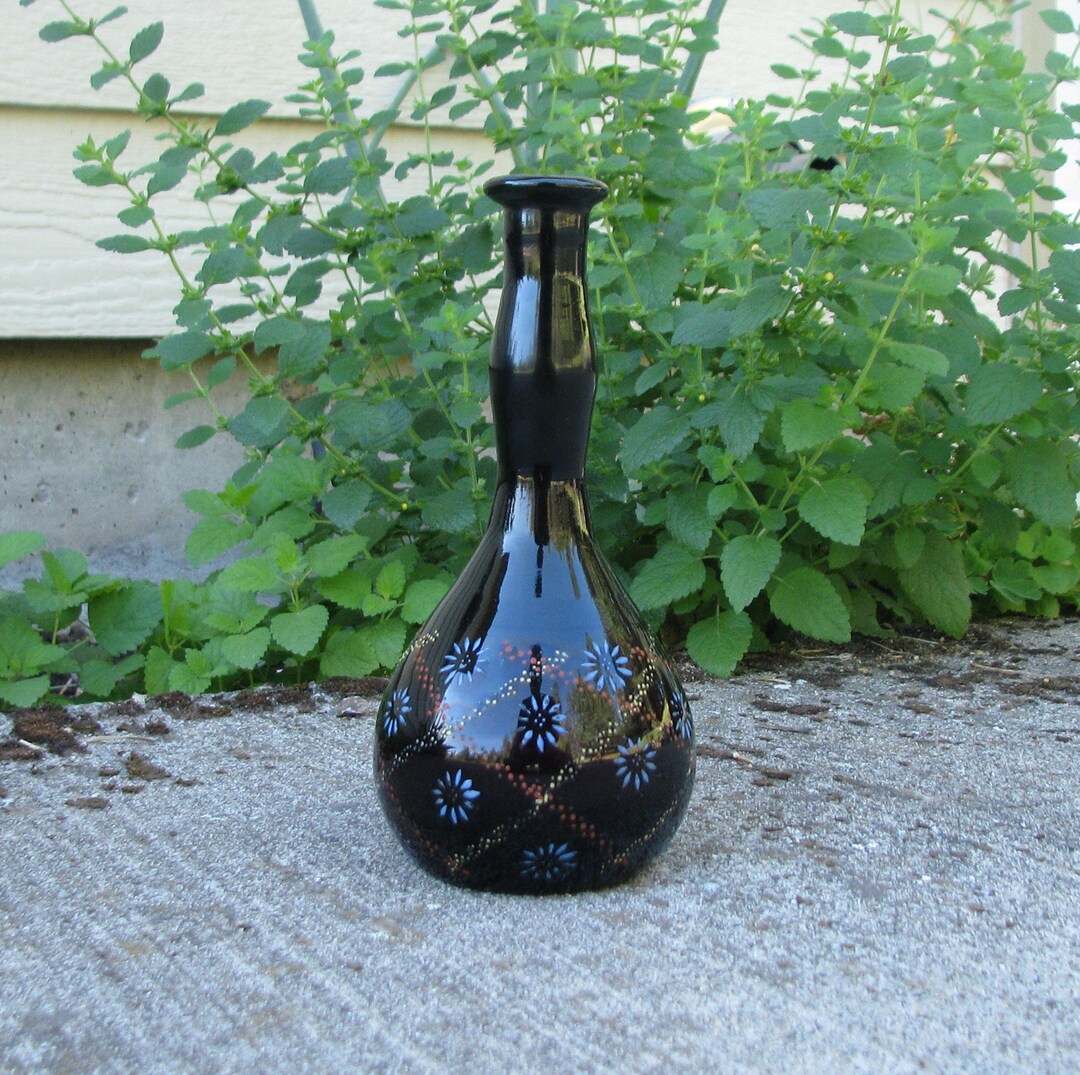 Beautiful! Pontiled Old Dark PLUM PURPLE Glass BARBER Bottle, Patterned ...