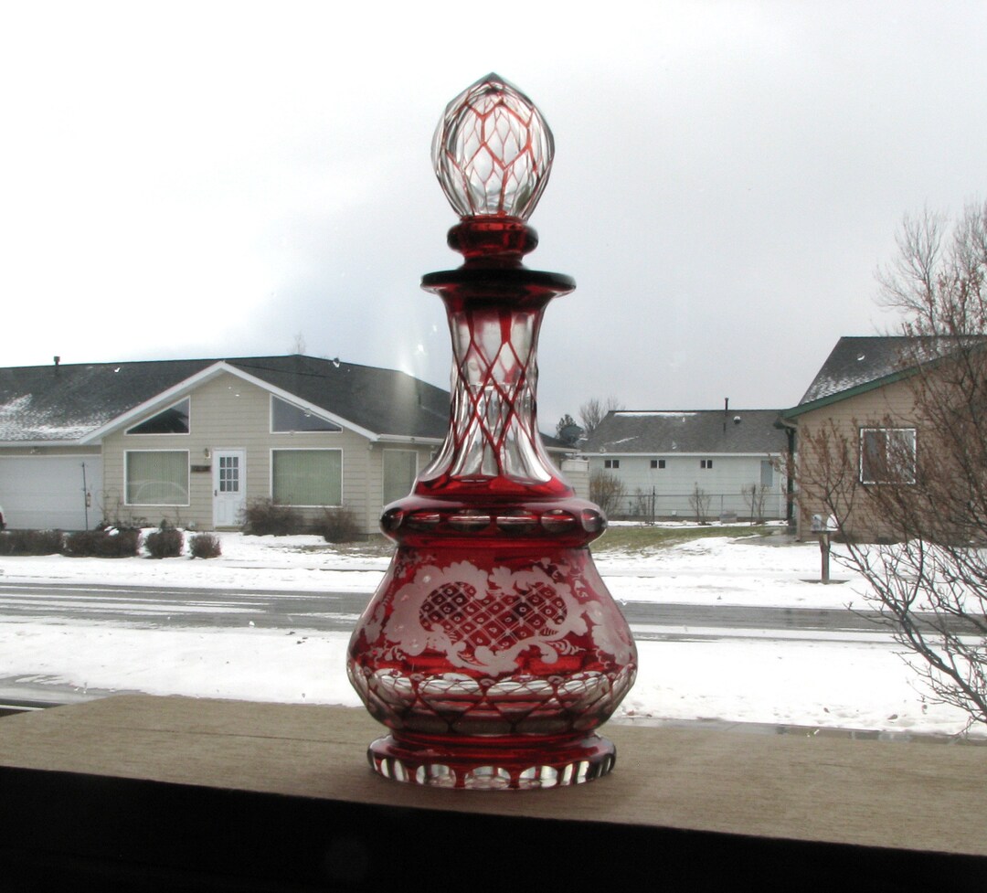Attractive Old RUBY RED Etched & Cut Flashed Glass SCENT - Etsy