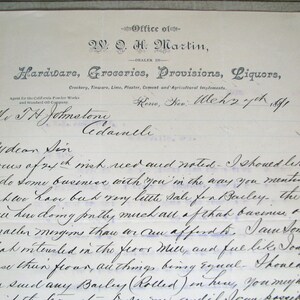 Old 1891 RENO NEVADA Letterhead, W O H MARTIN Hardware Letterhead ...