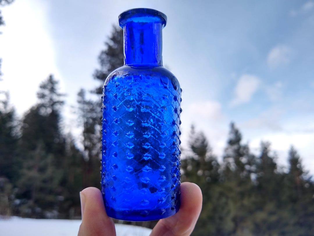 3 1/2", Cobalt Blue Glass, Cross Hatch POISON Bottle, Old Crosshatched ...