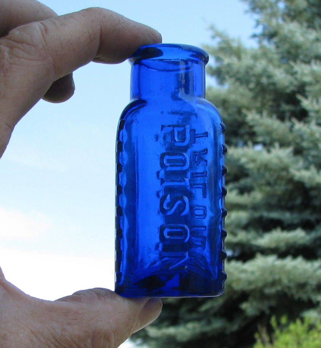 Cobalt Blue Glass Triloids POISON Bottle, Antique Poison Bottle, 3 1/4 ...