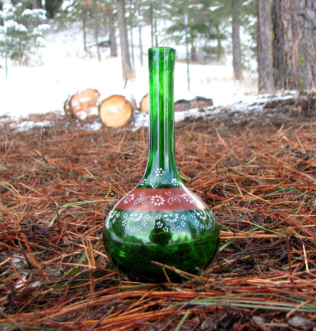 Vintage Green Glass Barber Bottle, Floral Enameled Hair Tonic Bottle - Etsy