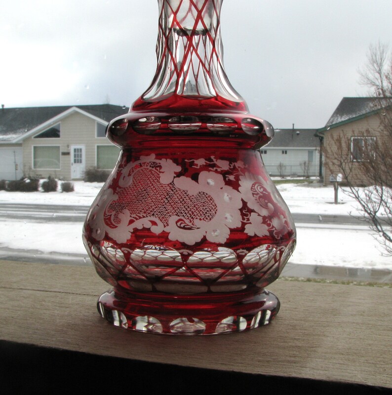 Attractive Old RUBY RED Etched & Cut Flashed Glass SCENT - Etsy