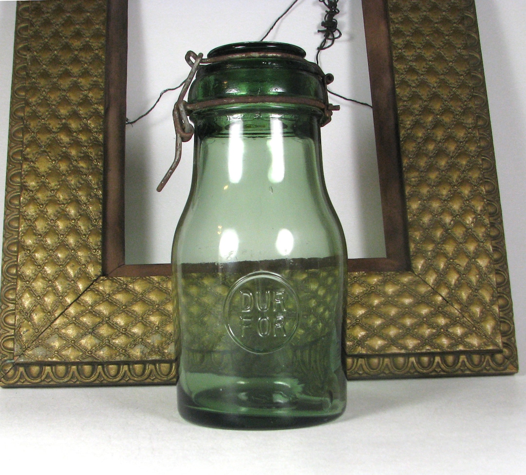 Nice 1 Litre Yellowish Green DURFOR French Wire Bail Fruit Jar, Unusual ...