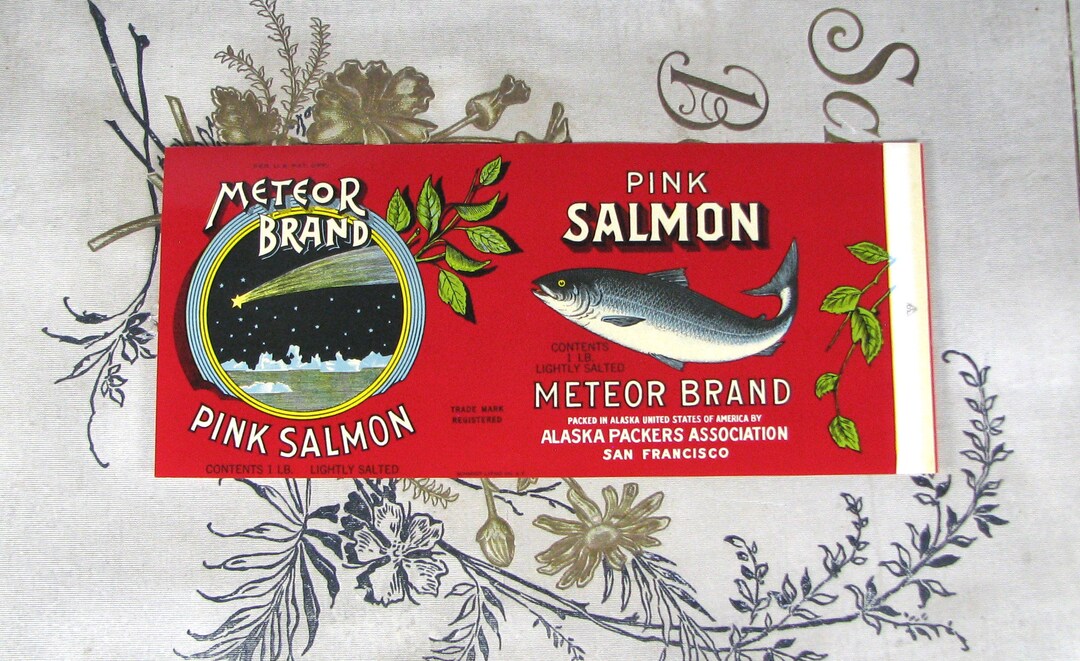 Authentic METEOR Salmon Can Label, ALASKA PACKERS Salmon, 1939 San ...