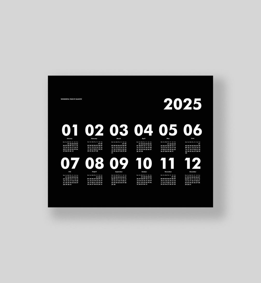 Minimalist Black Wall Calendar 2025 by Kajastef (horizontal) - Etsy