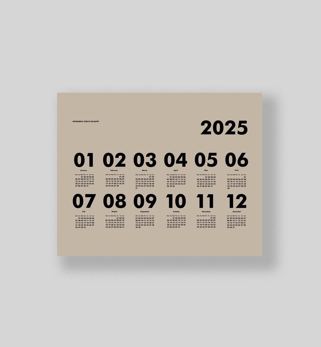 Minimalist Beige Wall Calendar 2025 by Kajastef horizontal - Etsy