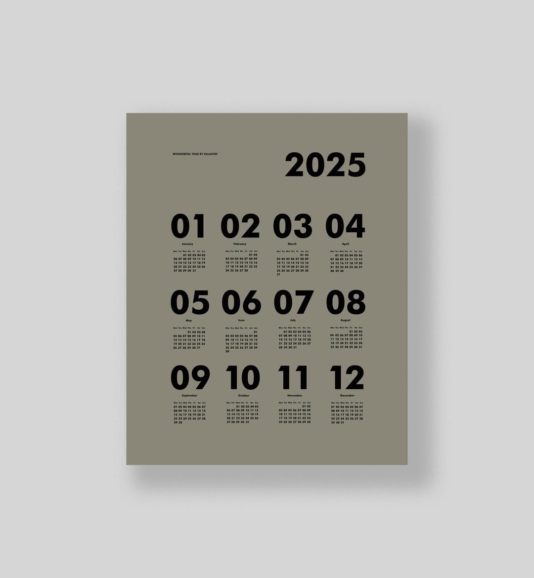 Minimalist Olive Green Wall Calendar 2025 by Kajastef (vertical) - Etsy