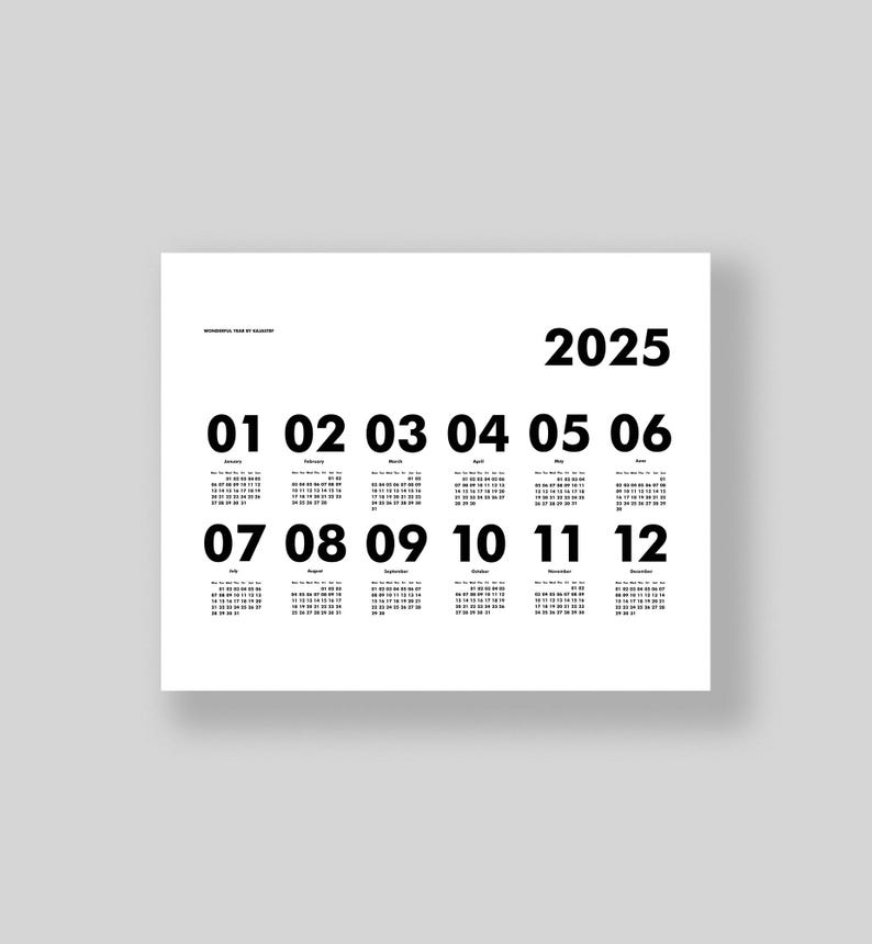 50x40 Minimalist White Wall Calendar 2025 by Kajastef (horizontal) - Etsy