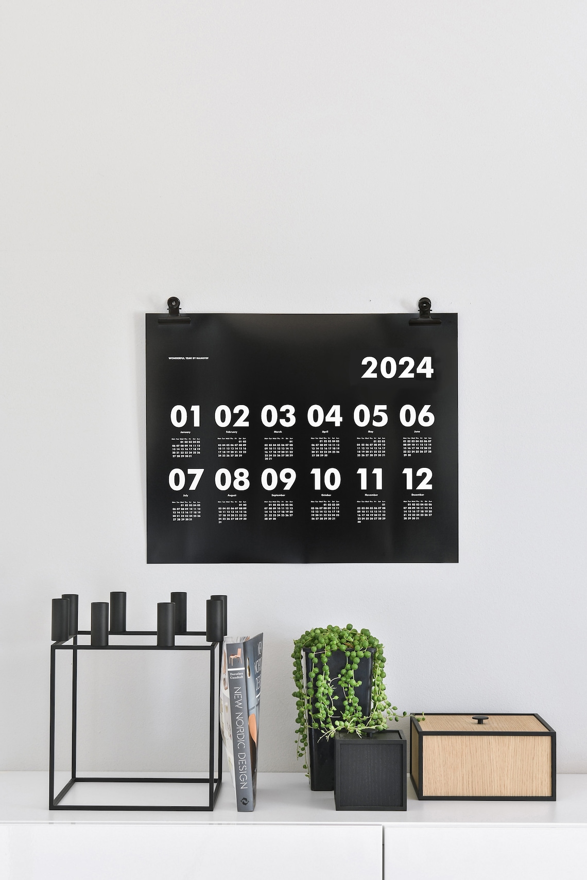 Minimalist Black Wall Calendar 2024 by Kajastef horizontal - Etsy