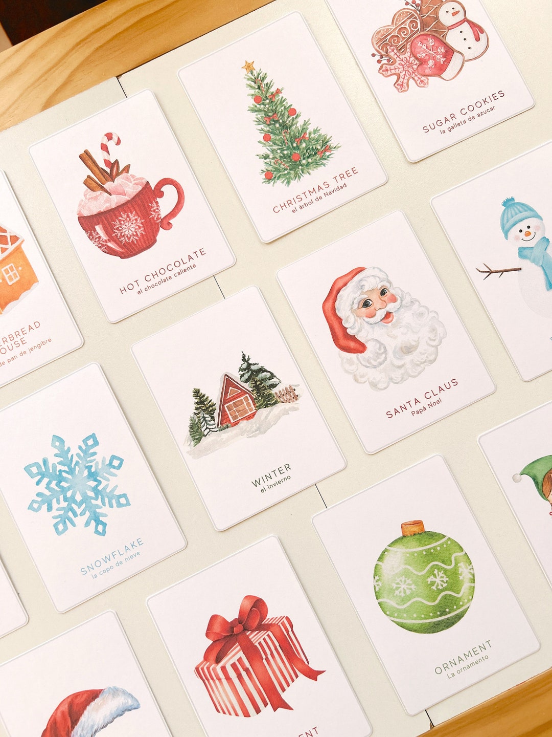 English/spanish Christmas Word Cards Toddler Christmas - Etsy