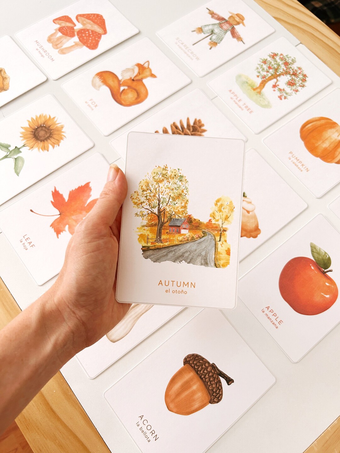 English/spanish Autumn Word Cards Homeschool Resources, Fall Nature ...