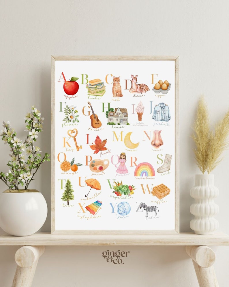 Watercolor Alphabet Poster | Nursery Decor, Printable Wall Art, Kids ...