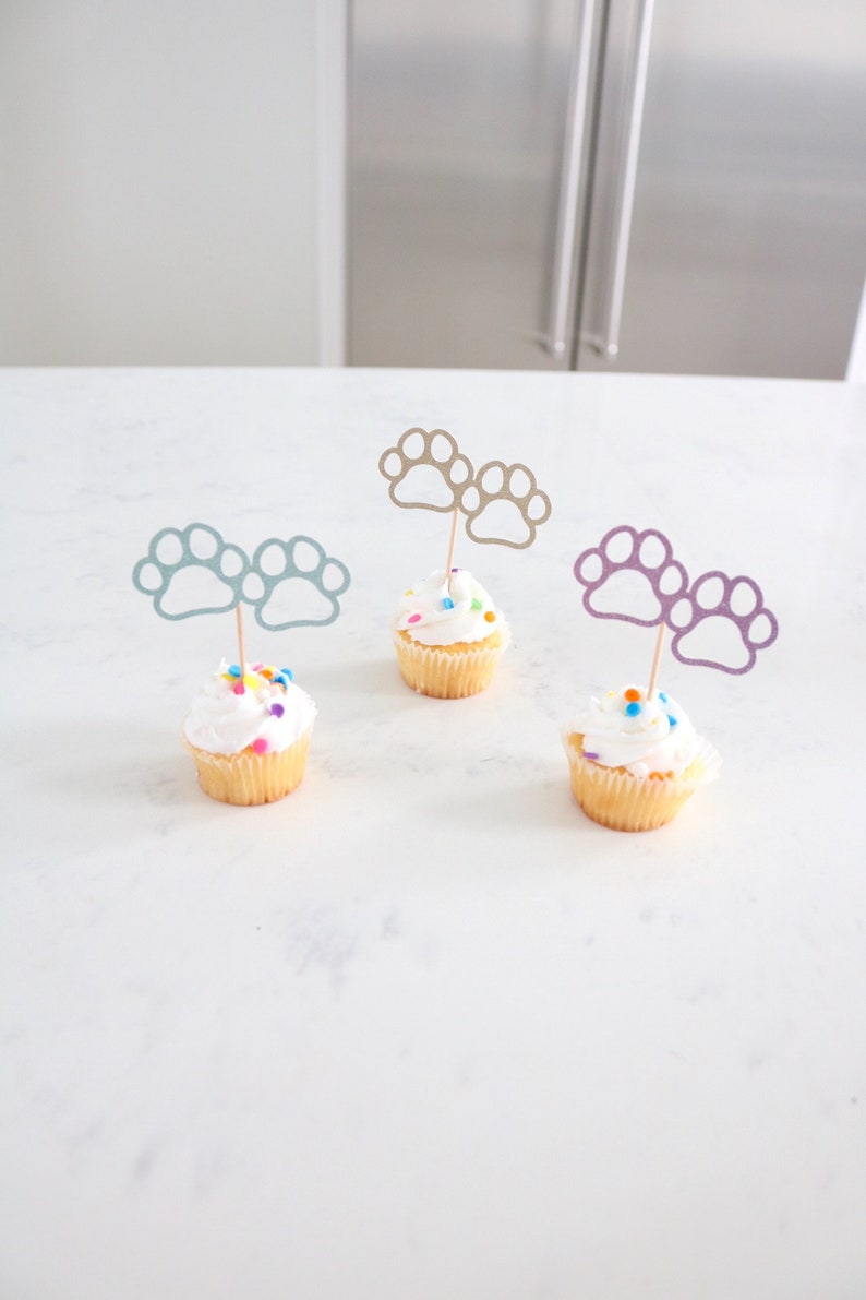 PAWS CUPCAKE TOPPERS Birthday Dog Dog Party Paw Prints - Etsy