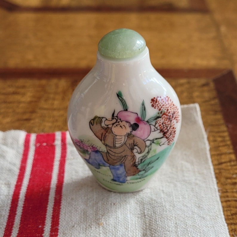 Small Chinese Porcelain Snuff Bottle Jade Stopper With Spoon - Etsy