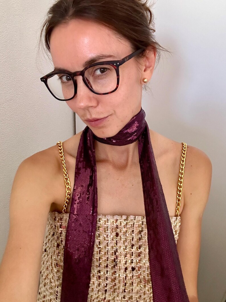 Long Skinny Brown Sequin Scarf Slim Sequin Scarves Neck Scarf Thin ...