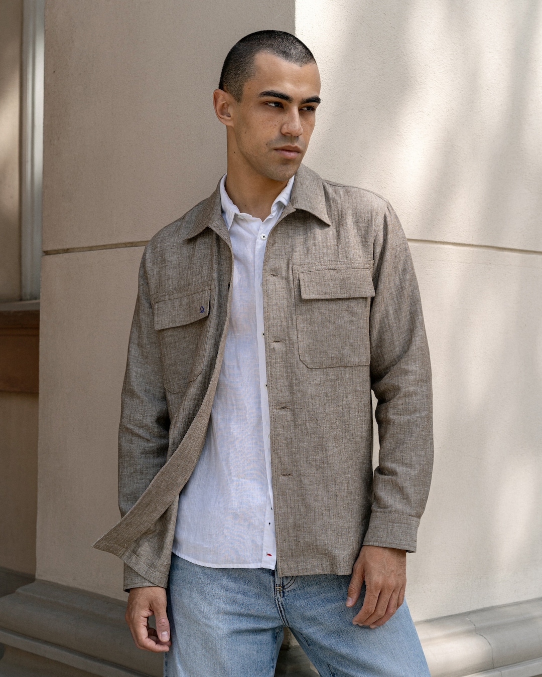 Luxury Linen Overshirt Jacket, Smart Linen Shirt, Workwear Jacket, Made ...